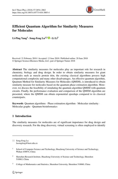pdf efficient quantum algorithm for similarity measures for molecules