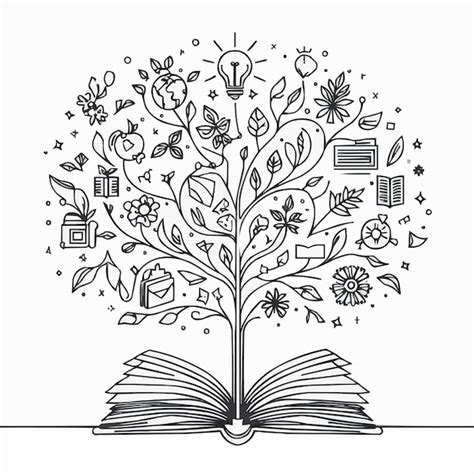 One Line Drawing Of Knowledge Tree Of Book For Creativity Conceptual Premium AI Generated Vector