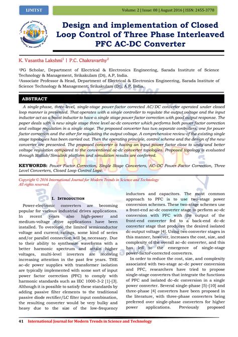 Design And Implementation Of Closed Loop Control Of Three Phase Interleaved Pfc Ac Dc Converter