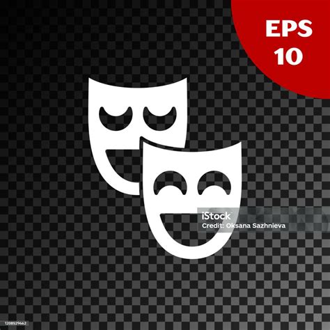 투명 한 어두운 배경에 격리 된 화이트 코미디 연극 마스크 아이콘입니다 벡터 일러스트레이션 Theatrical