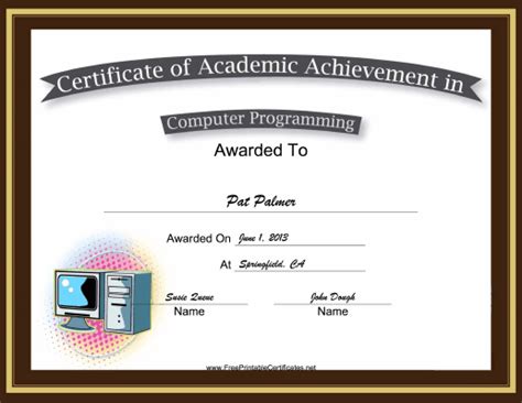 Computer Programming Academic Certificate Printable Certificate