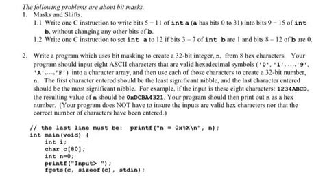 Solved The Following Problems Are About Bit Masks Masks Chegg