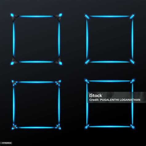 네온 블루 테두리 미래 Hud 스타일 게임 아바타 Ui 사각형 모양 프레임 세트 A형 입간판에 대한 스톡 벡터 아트 및 기타