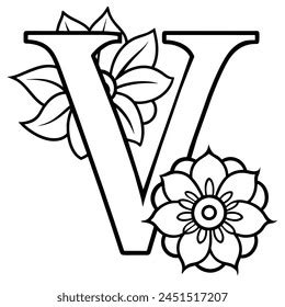 Alphabet V Coloring Page Flower V Stock Vector Royalty Free