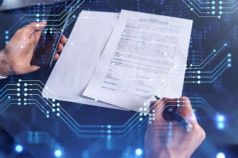 Premium Photo A Client In Dark Blue Suit Is Signing A Contract To Create A New Software To