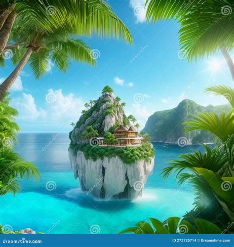 cliff hanging floating island generative ai stock illustration