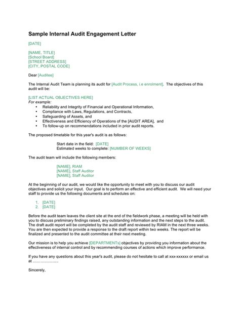 Sample Internal Audit Engagement Letter Canada In Word And Pdf Formats