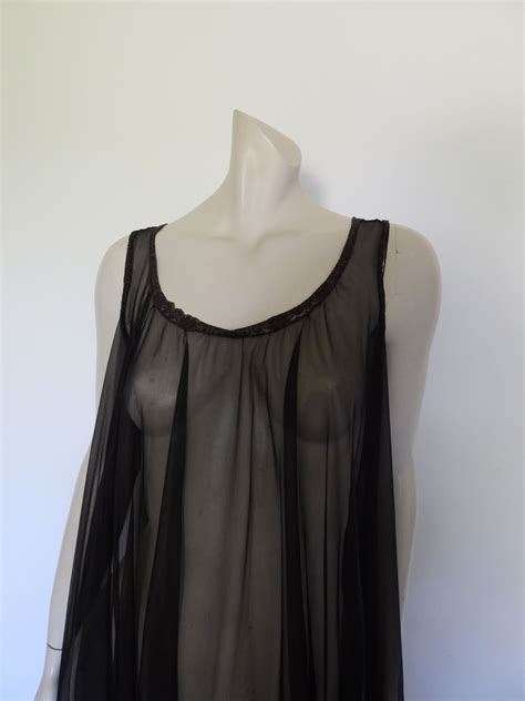 1960s Sheer Black Lacy Negligee Nightgown Etsy