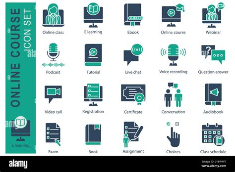 Online Course Icon Set Solid Icon Style Icon Related To Online