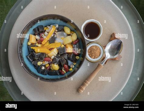 Black Grass Jelly Is Including Nuts Cereals Red Beans Ginkgo Sliced Pumpkin Corn Kernels