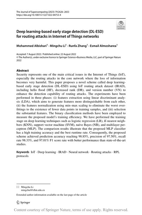 deep learning based early stage detection dl esd for routing attacks