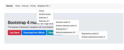 Html Bootstrap 4 Multiple Level Nav Bar How Can I Make It Drop To