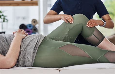 Knee Exam And Hands Of Physiotherapist Leg And Massage For Recovery Of Person Wellness And