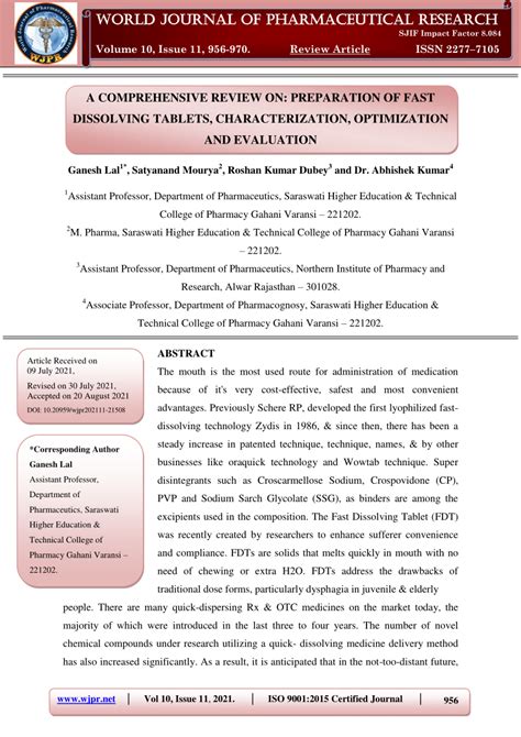 Pdf A Comprehensive Review On Preparation Of Fast Dissolving Tablets