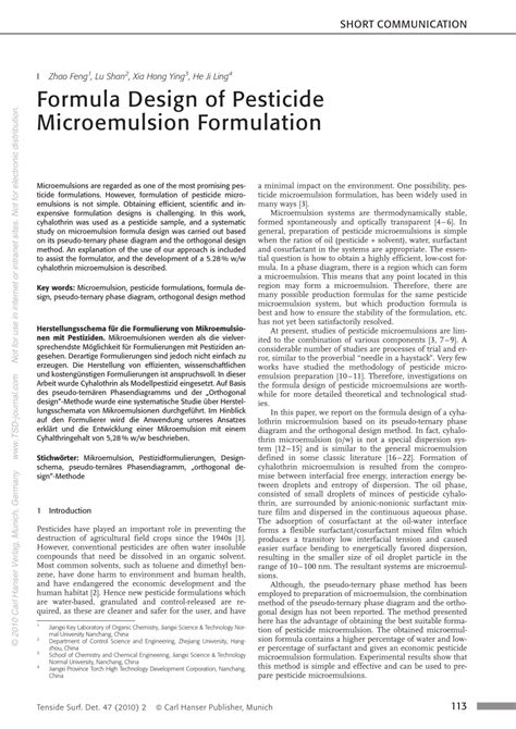 Pdf Formula Optimization Design Of Pesticide Microemulsion