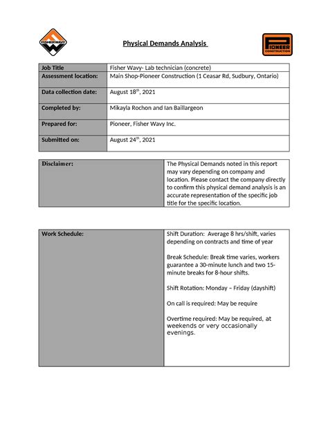Example Of Pda Report Mkkkknhefubveifbviebviuebirbvieubrv Physical Demands Analysis Job