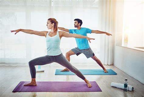 Pilates Stretching And Couple In Home With Yoga Mat For Spiritual