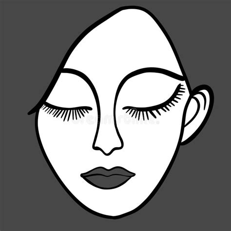 Illustration Woman Face Line Art Black And White Minimal Style Stock