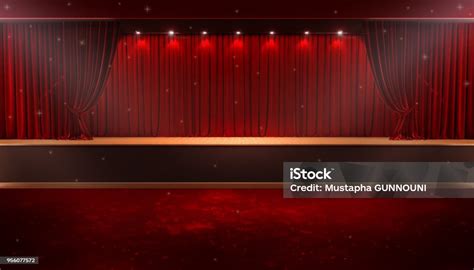 스포트 라이트와 빨간 커튼 배경 3d 렌더링 축제 밤 쇼 포스터입니다 오픈 붉은 커튼 이벤트 시사회 포스터 3차원 형태에 대한 스톡 사진 및 기타 이미지 Istock