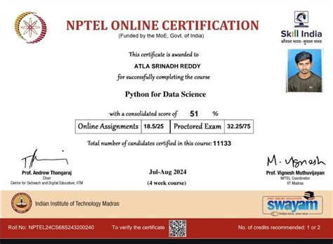 Srinadh Atla On Linkedin Nptel Swayam Pythonfordatascience Iitm
