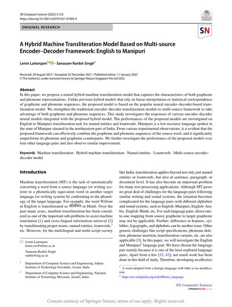 A Hybrid Machine Transliteration Model Based On Multi Source Encoderdecoder Framework English
