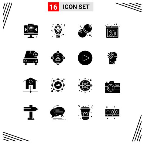 User Interface Pack Of 16 Basic Solid Glyphs Of Plus Car Coconut Add Web Editable Vector Design