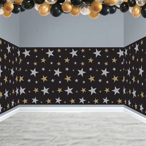 Black Silver And Gold Star Backdrop Decoration Party Packs