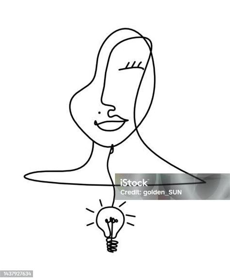 흰색 바탕에 선을 그리는 그림으로 전구를 가진 여자 실루엣 얼굴 낙서 드로잉에 대한 스톡 벡터 아트 및 기타 이미지 낙서 드로잉 눈 신체 부분 로고 Istock