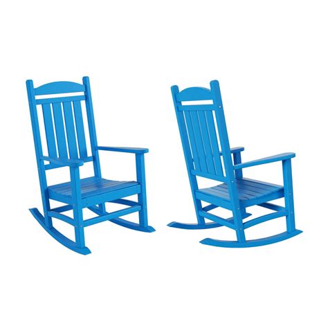 Lakehouse Classic Plastic Outdoor Porch Rocking Chairs Set Of 2 Pacific Blue