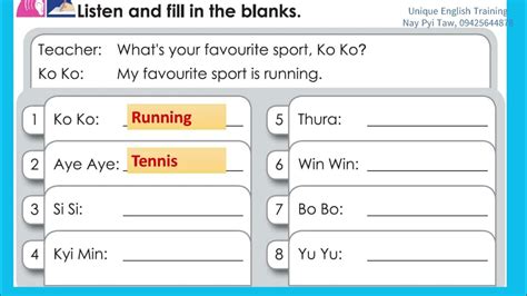 Grade 3 English အင်္ဂလိပ်စာ သင်ရိုးသစ် Unit 2 Lesson 2 နားထောင်၍ ကွက်လပ်ဖြည့်ပါ Youtube