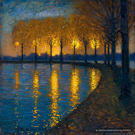 Ai创作图黄昏湖边油画 水面倒影油画 水面倒影油画效果 法国风景油画 水边美景油画 印象派风景画 金色树木油画 倒影水中光斑画 莫奈风格油画 河边装饰画 电脑油画冬天不冻河 欧式风景印象派油画