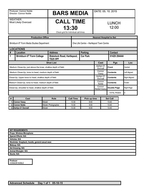 Call Sheet PDF
