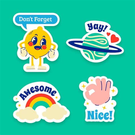 평면 디자인 복고풍 스티커 컬렉션 무료 벡터