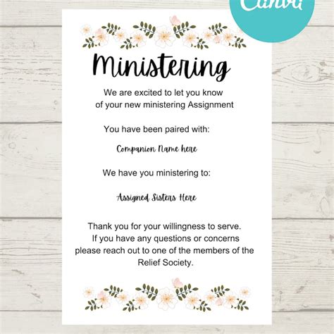 Ministering Assignment Cards Etsy