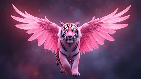 Pink Tiger With Wings Desktop Wallpaper Etsy