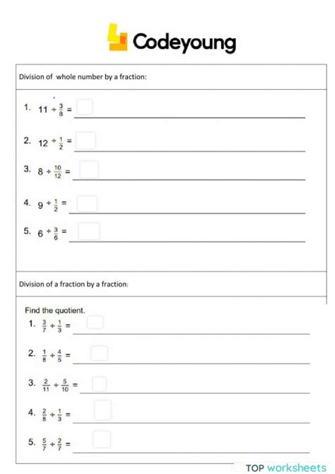 Division Of Fractions Concept Cw Interactive Worksheet Topworksheets