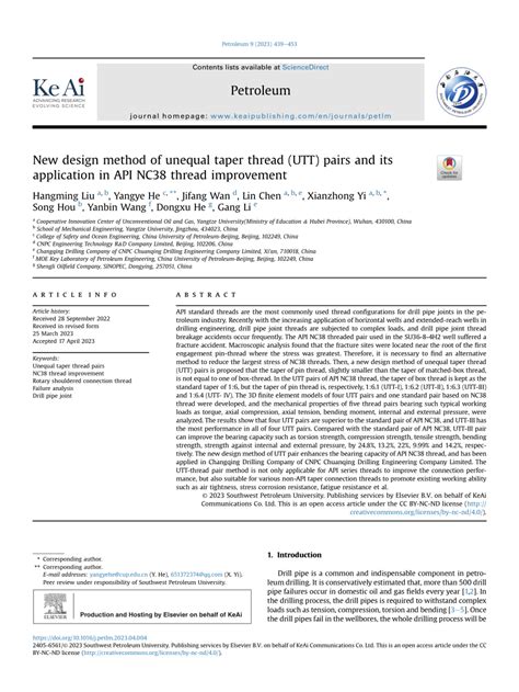 Pdf New Design Method Of Unequal Taper Thread Utt Pairs And Its
