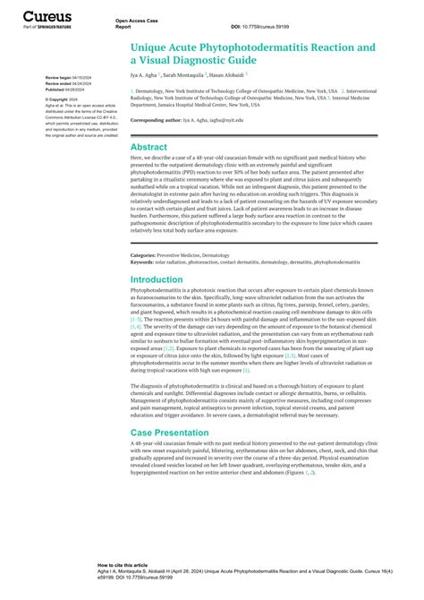 Pdf Unique Acute Phytophotodermatitis Reaction And A Visual Diagnostic Guide