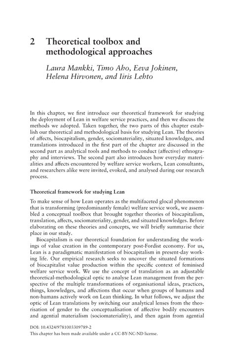 Pdf Theoretical Toolbox And Methodological Approaches