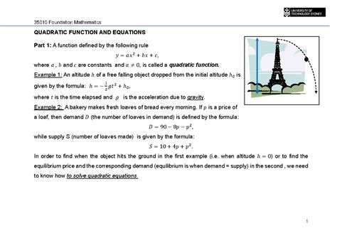 Quadratic Eqns A22 Lecture Notes QUADRATIC FUNCTION AND EQUATIONS Part 1 A Function Defined