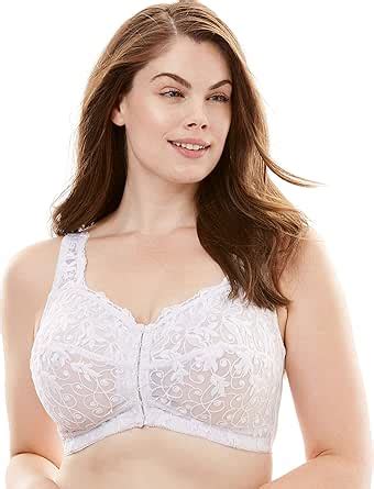 Amoureuse Womens Plus Size Scroll Embroidered Wireless Front Close Bra