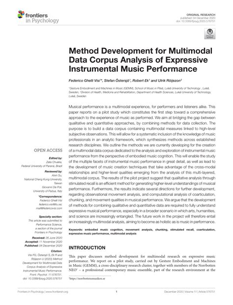 Pdf Method Development For Multimodal Data Corpus Analysis Of Expressive Instrumental Music