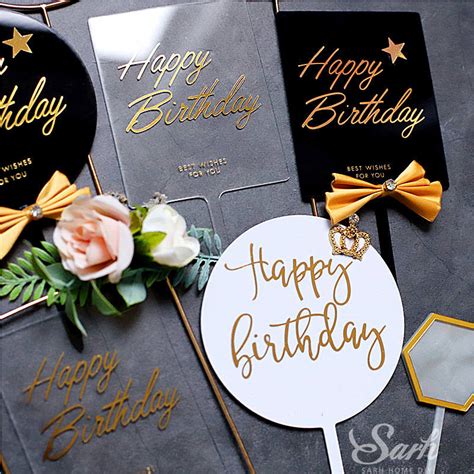 Badu Bg Черно бяла прозрачна роза Честит рожден ден Торта за торта за парти Декорация Честита