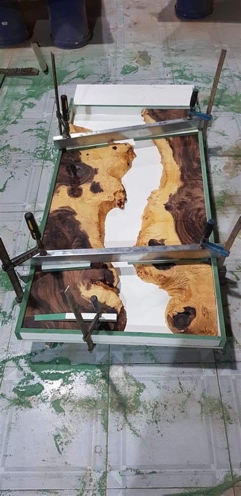 Plateau De Table Bleu Rivière Avec Incrustation époxy Senna Siamea Bois Table époxy Table En