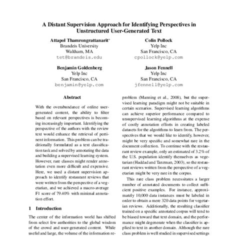 A Distant Supervision Approach For Identifying Perspectives In Unstructured User Generated Text