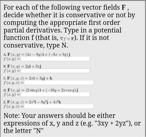 solved for each of the following vector fields f decide