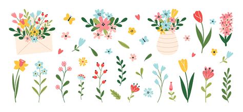 흰색 배경에 격리된 꽃과 꽃 요소 세트 꽃과 결혼식 개념 꽃 포스터 초대 인사말 카드 또는 초대장 디자인을 위한 벡터 구성입니다 결혼식에 대한 스톡 벡터 아트 및 기타