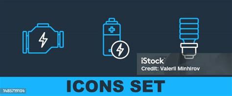 라인 Led 전구를 설정하고 엔진 및 배터리 아이콘을 확인하십시오 벡터 Led 조명에 대한 스톡 벡터 아트 및 기타 이미지 Led 조명 경계 표지 교통수단 Istock