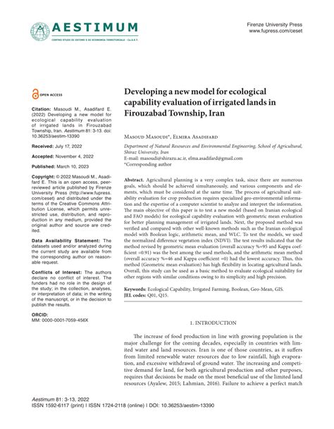 Pdf Developing A New Model For Ecological Capability Evaluation Of