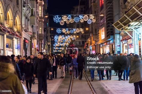 Nostalgic Red Tram In Taksim Istiklal Street At Evening Taksim Istiklal
